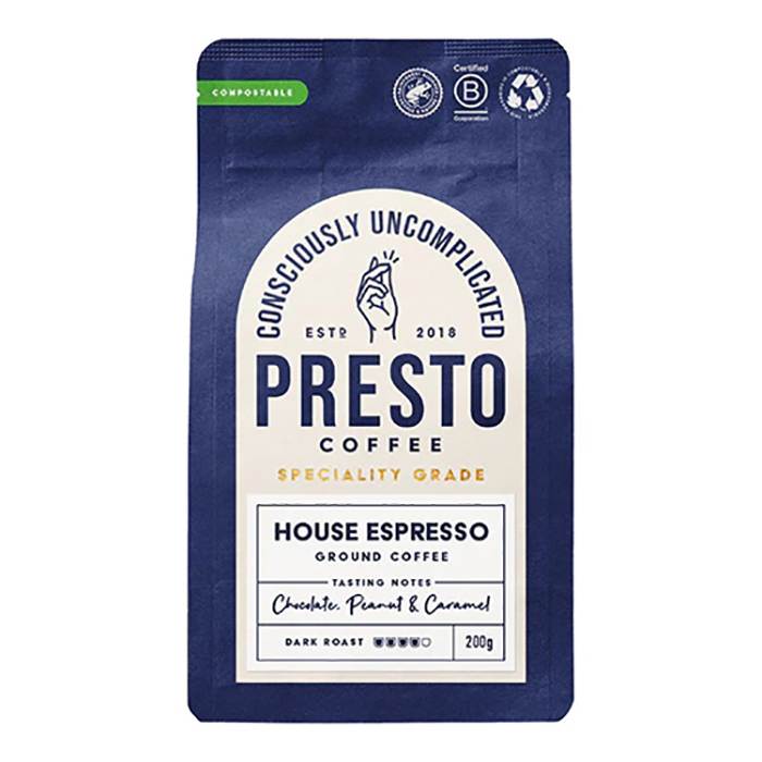 Presto Coffee Roasters - House Espresso Ground Coffee, 200g | Pack of ...