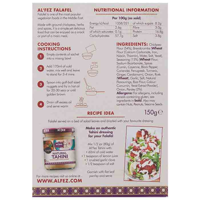 Middle Eastern Food Mix Al'Fez Falafel Mix – 150g Pack Of 3, Easy Prep ...