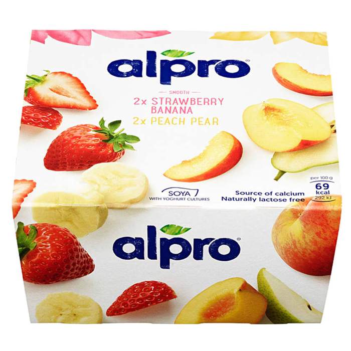 Alpro - Smooth Strawberry-Banana & Peach-Pear Yoghurt Alternative, 4x1 ...
