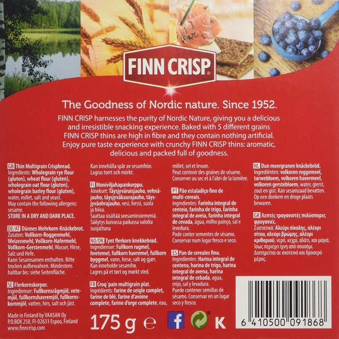 Finn Crisp - Multigrain Thin Crispbread, 175g | Pack of 9 – PlantX UK