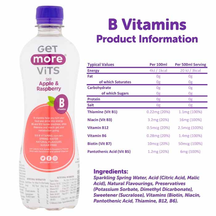 Get More Vits - Vitamin B Apple & Raspberry (Still) | Multiple Sizes ...