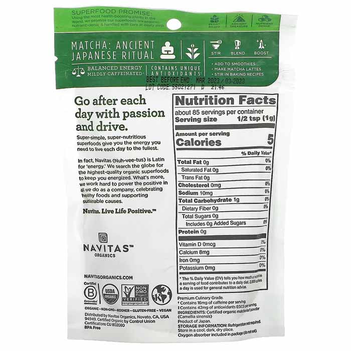Navitas Organics - Organic Matcha Powder, 85g – PlantX UK