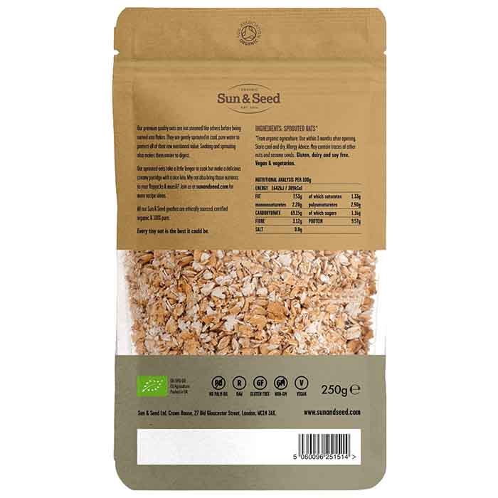 Sun & Seed - Organic Sprouted Naked Rolled Oats, 250g – PlantX UK