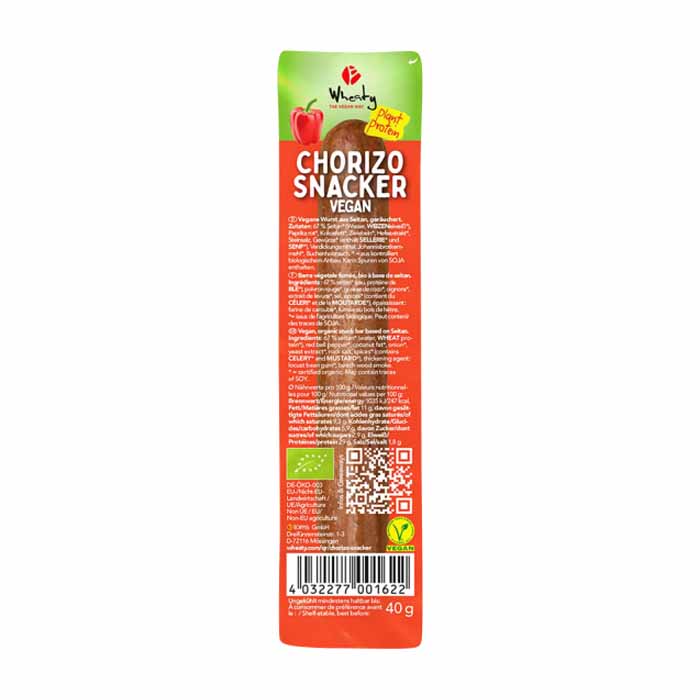 Wheaty - Chorizo Snacker, 40g | Pack of 12 – PlantX UK